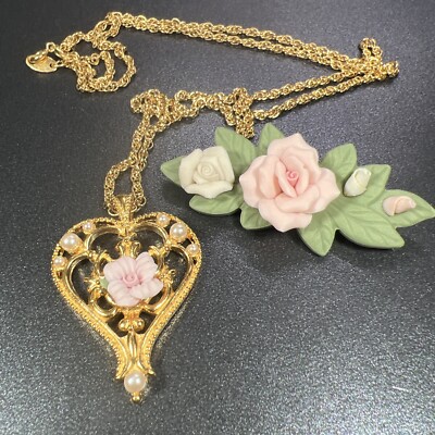 Vintage Avon Jewelry Set Porcelain Rose Brooch And Necklace | eBay