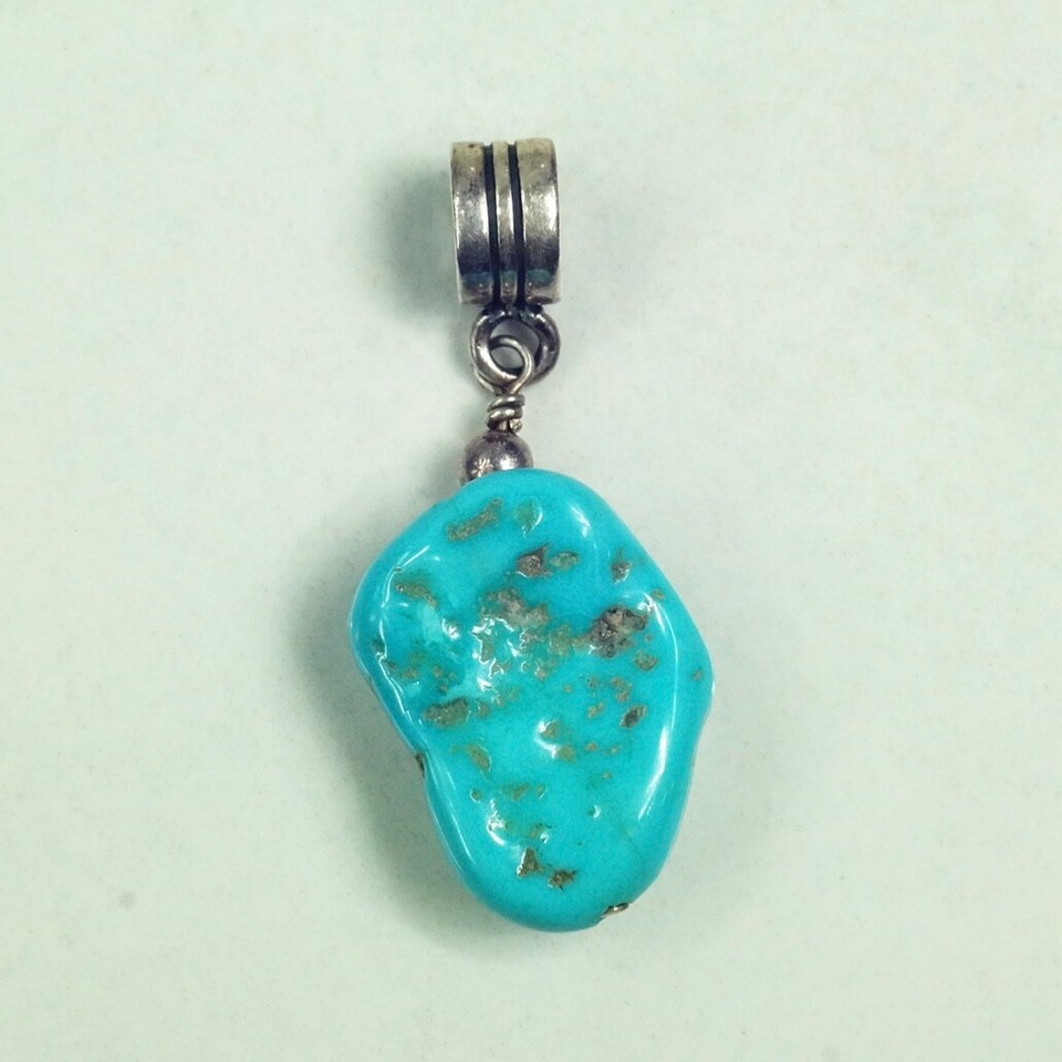 Sterling Silver Large Turquoise Stone Pendant 5g | eBay