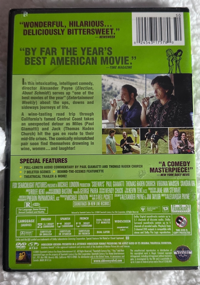 SIDEWAYS DVD BRAND NEW, SEALED Paul Giamatti 2004 Widescreen New Line ...
