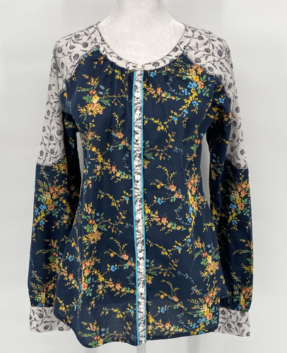Sundance Shirt Womens Medium Navy Floral Tunic Top Long Sleeve Boho ...