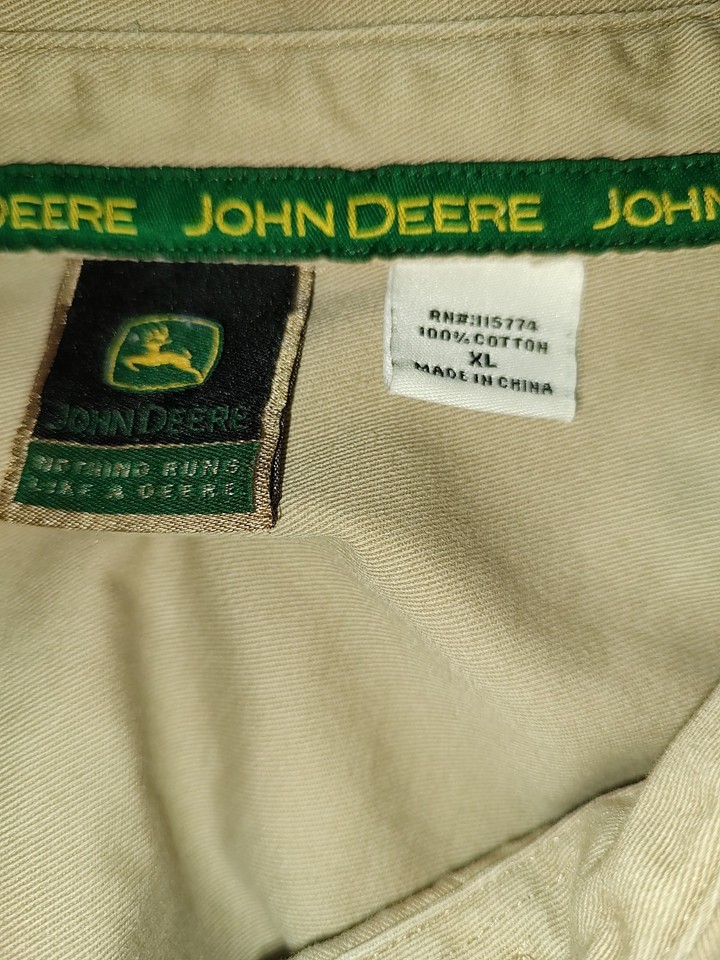 John Deere Button Front Uniform Shirt Long Sleeve Men's XL 100% Cotton ...