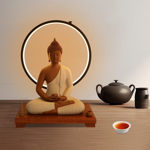 Ceramic Buddha Statues for Home Decor LED Circle Table Lamp with ...