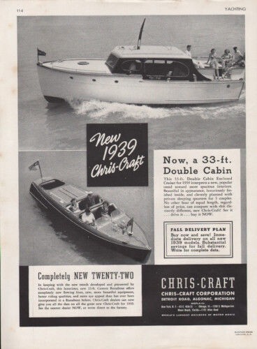 1938 CHRIS-CRAFT DOUBLE CABIN CRUISER ALGONAC MOTORBOAT ALGONAC MICH AD ...