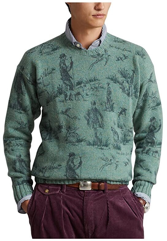 NEW Polo Ralph Lauren Bedford Hunting Dog Scenic Knit Wool Sweater MD ...