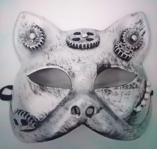 STEAMPUNK CAT grey Half Mask Halloween Fancy Dress 17x15x6cm Hard ...