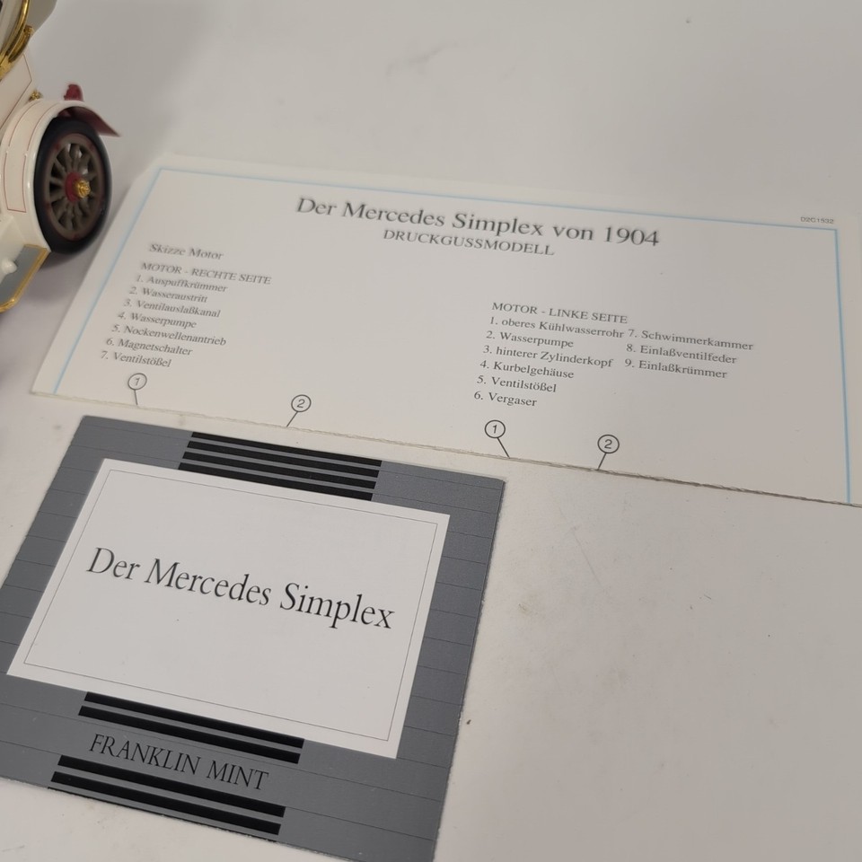 Franklin Mint 1904 Mercedes Simplex 1:24 Diecast Car W/ COA Engine ...