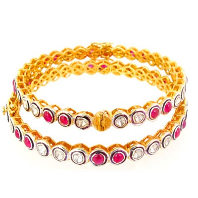 Natural Ruby & Polki Bangle Victorian Design Polki Bangle 925 Sterling Silver | eBay