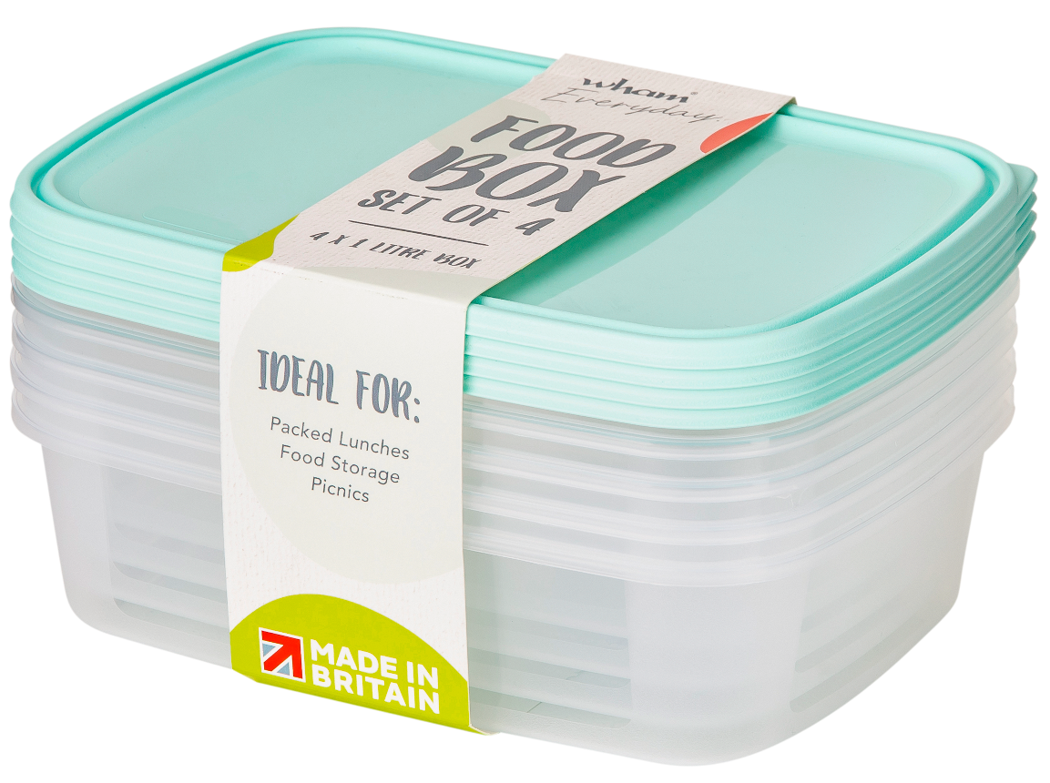 Wham Food Storage Plastic Kitchen Lunch Box Container with Lid 1L - Set ...