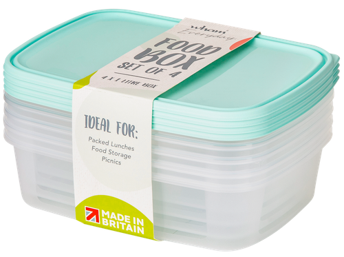 Wham Food Storage Plastic Kitchen Lunch Box Container with Lid 1L - Set ...