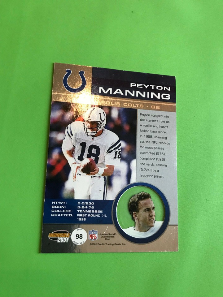 2001 Pacific Invincible Retail #98 Peyton Manning Indianapolis Colts ...