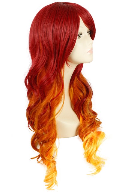 Starfire 27" Long Curly Wavy Gradient Fire Red Ombre Cosplay Wig ...