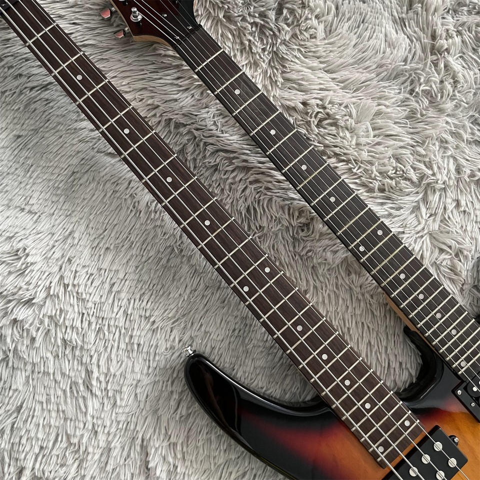 Double Neck 4+6 Strings ST Tobacco Sunburst Electric Bass Guitar Chrome ...