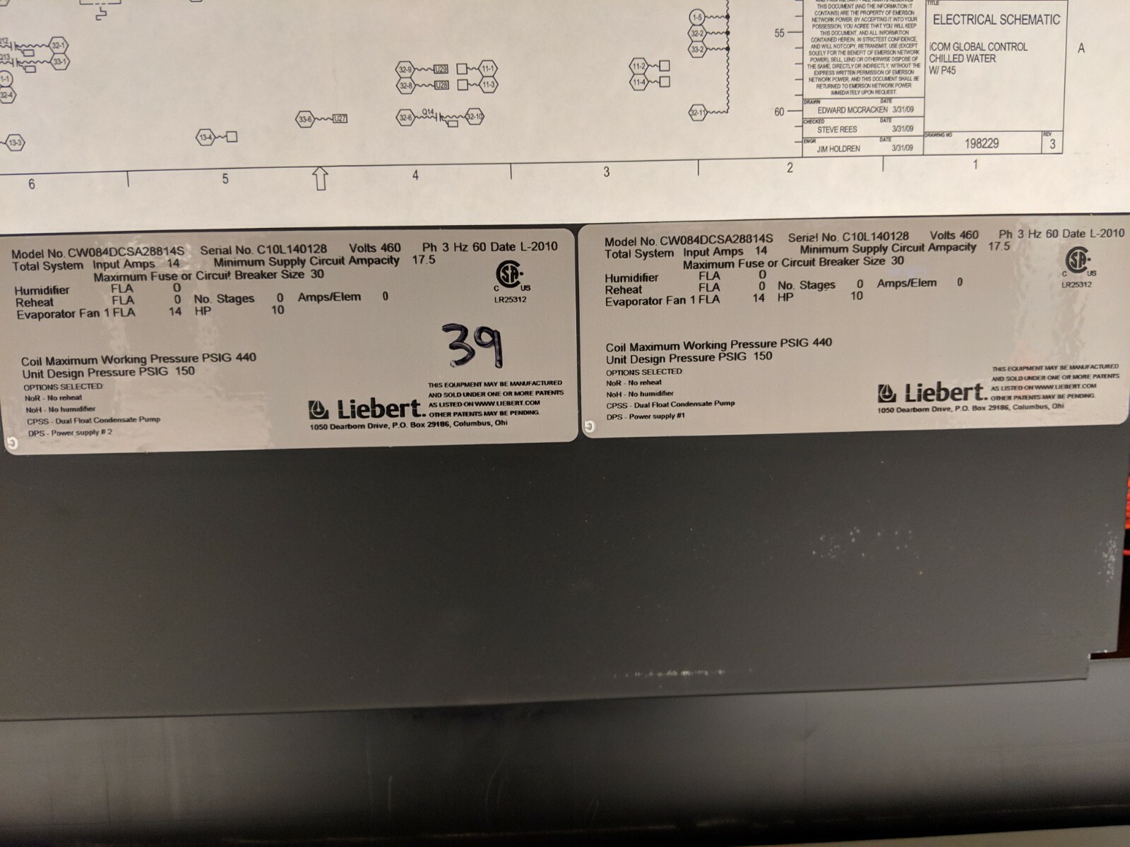 Liebert 20 Ton Downflow DS/ ICOM CW084 FH529C Chilled H2O CRAC Dual ...