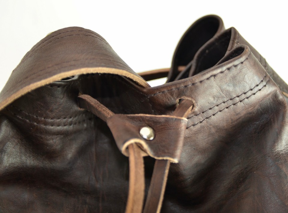 Organic Leather Drawstring Bucket Duffel Bag Backpack Rucksack Moroccan ...