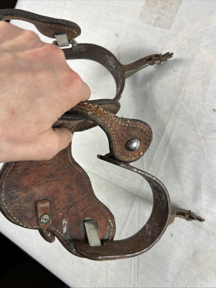 Wonderful Pair of Antique Western Iron & Leather SPURS w/ Silver ...