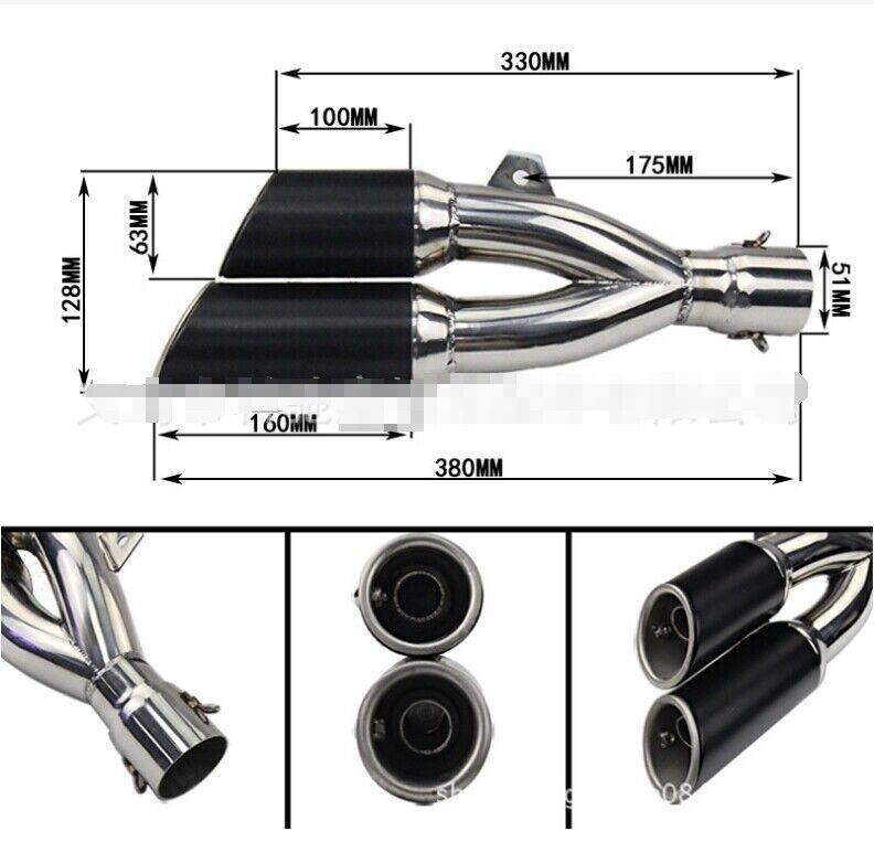 38-51mm Universal Dual Outlet Exhaust Silencer Motorcycle Exhaust ...
