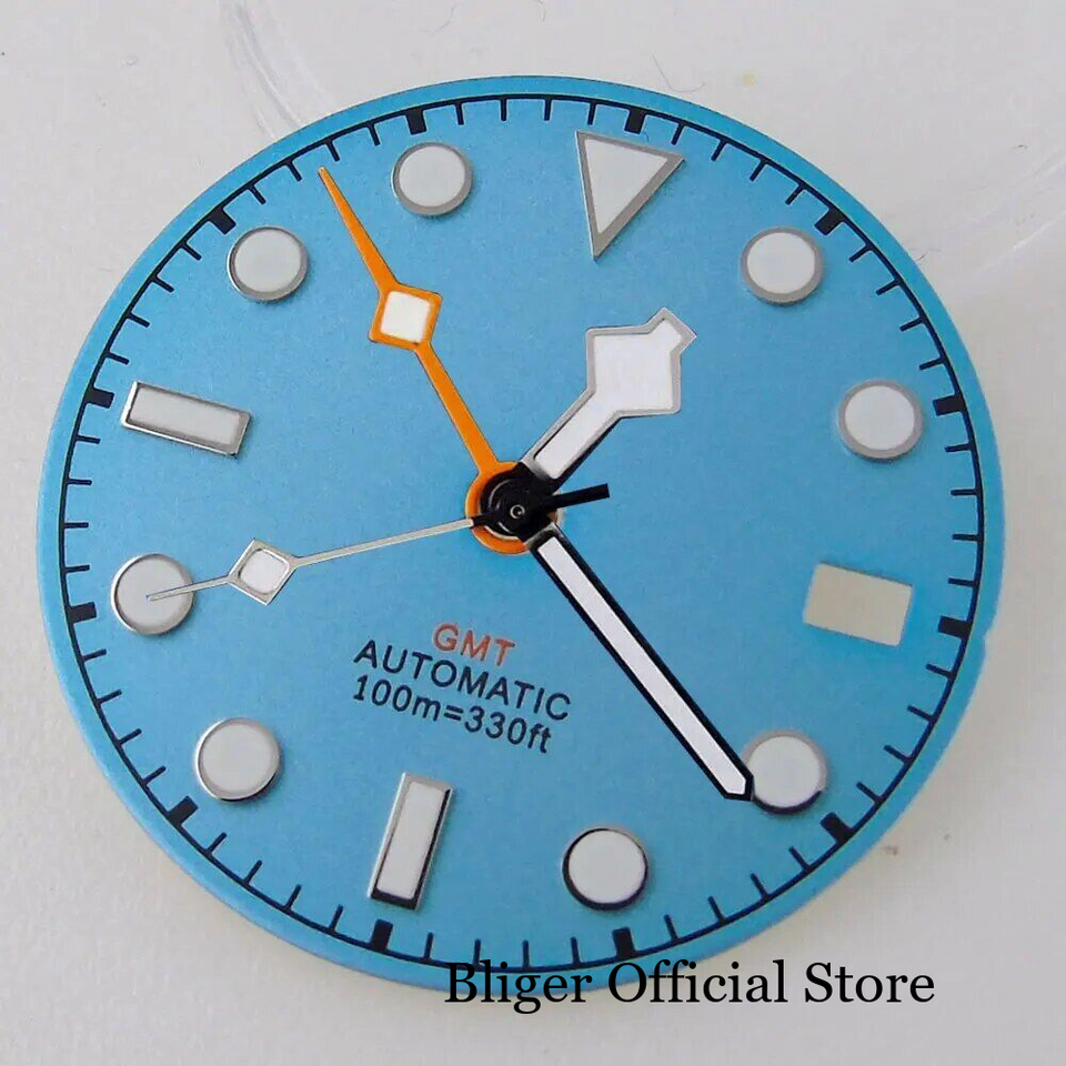 Luminous Mark 29mm Watch Dial Green Blue Black fit NH34 GMT Automatic ...