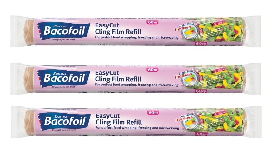 3 x Bacofoil EasyCut Cling Film Refills Keeps food fresher for longer ...