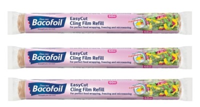 3 x Bacofoil EasyCut Cling Film Refills Keeps food fresher for longer ...