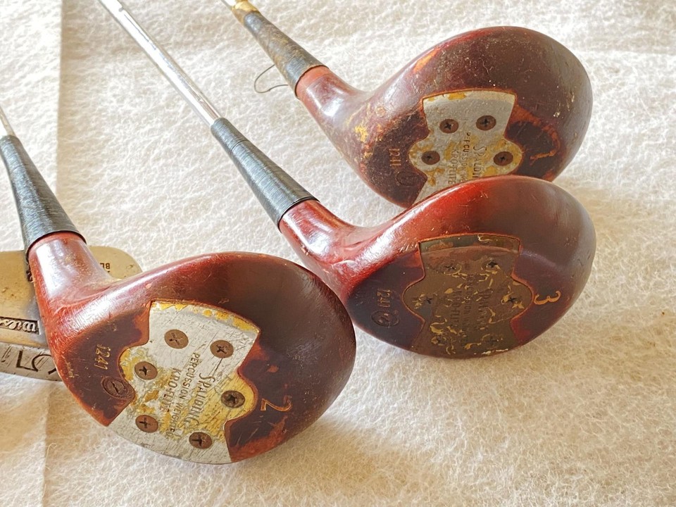 Vintage Spalding Golf Clubs Hickory Shaft 3 Wood Drivers | eBay