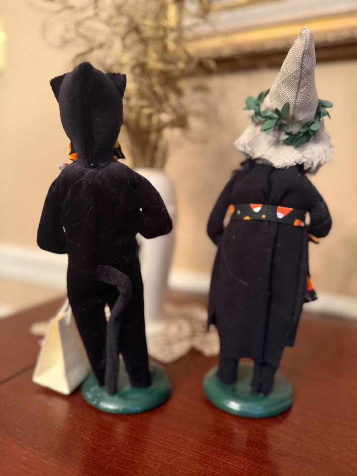 BYERS CHOICE Halloween 2021 Black Cat Child and 2023 Witch w/Candy Corn ...