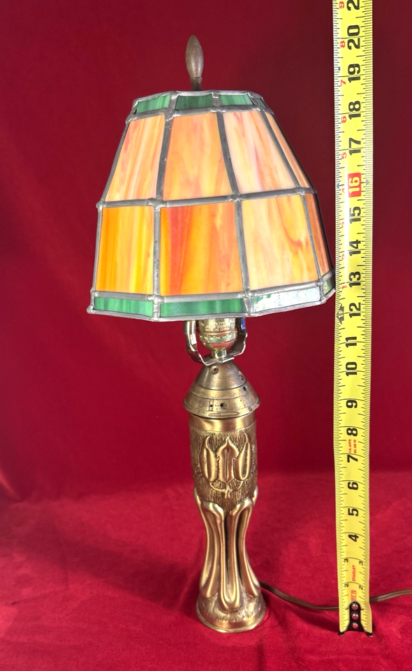 UNIQUE WWI CA 1916 TRENCH ART DECORATIVE BRASS LAMP MADE FROM ARTILLERY ...