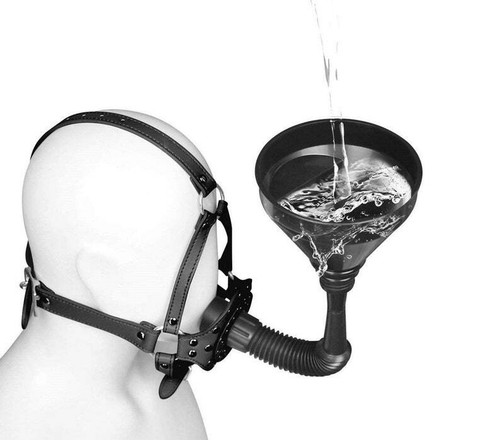 Black Leather Bondage BDSM Fetish Piss Funnel Hood Mask Water Sports ...