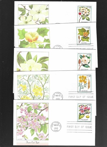US FDC FIRST DAY COVERS FLOWERING TREES 1998 TWO SETS OF 5 TOTAL 10 ...