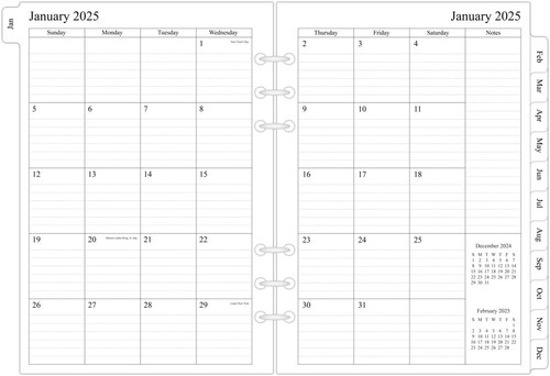 2024-2025 Monthly Planner Refill for 6-Ring A5 Binder, Two Pages Per ...