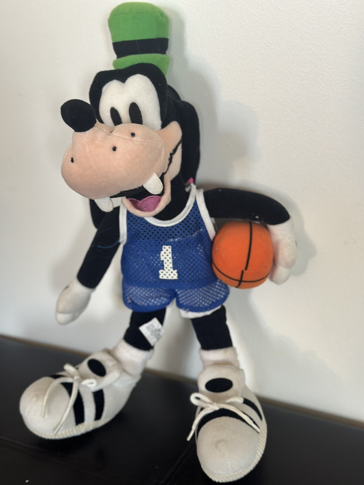 Walt Disney World Goofy Basketball Plush 18" Green hat Blue #1 Jersey ...