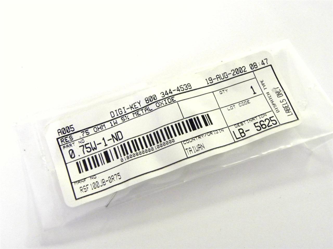 DIGI-KEY RESISTOR .75 OHMS 1 WATT MODEL .75-1-ND for sale online | eBay