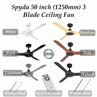 Ventair Spyda 50 inch - 1250mm 3 Blade Indoor or Outdoor Ceiling Fan ...