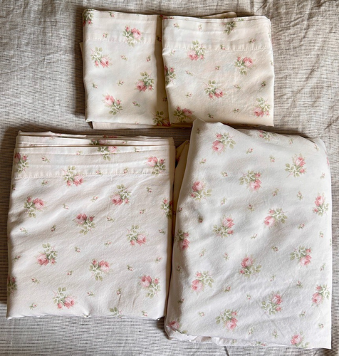 Laura Ashley Vintage Small Pink Rosebud 4 Piece All Cotton Sheet Set ...