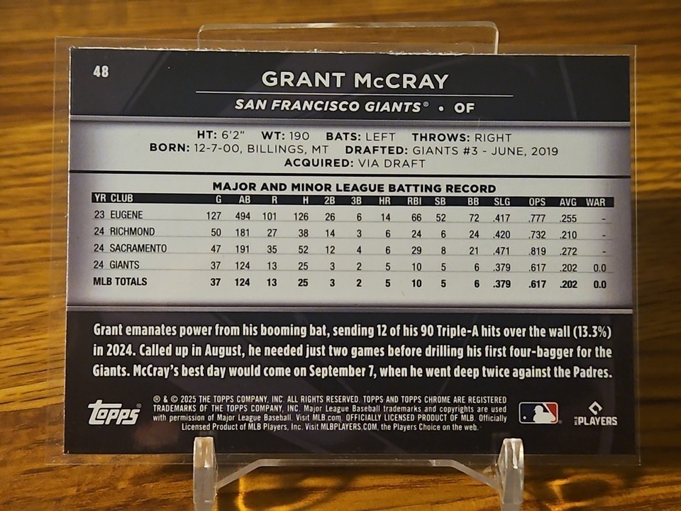 2025 Topps Chrome Black Grant McCray #48 RC San Francisco Giants | eBay