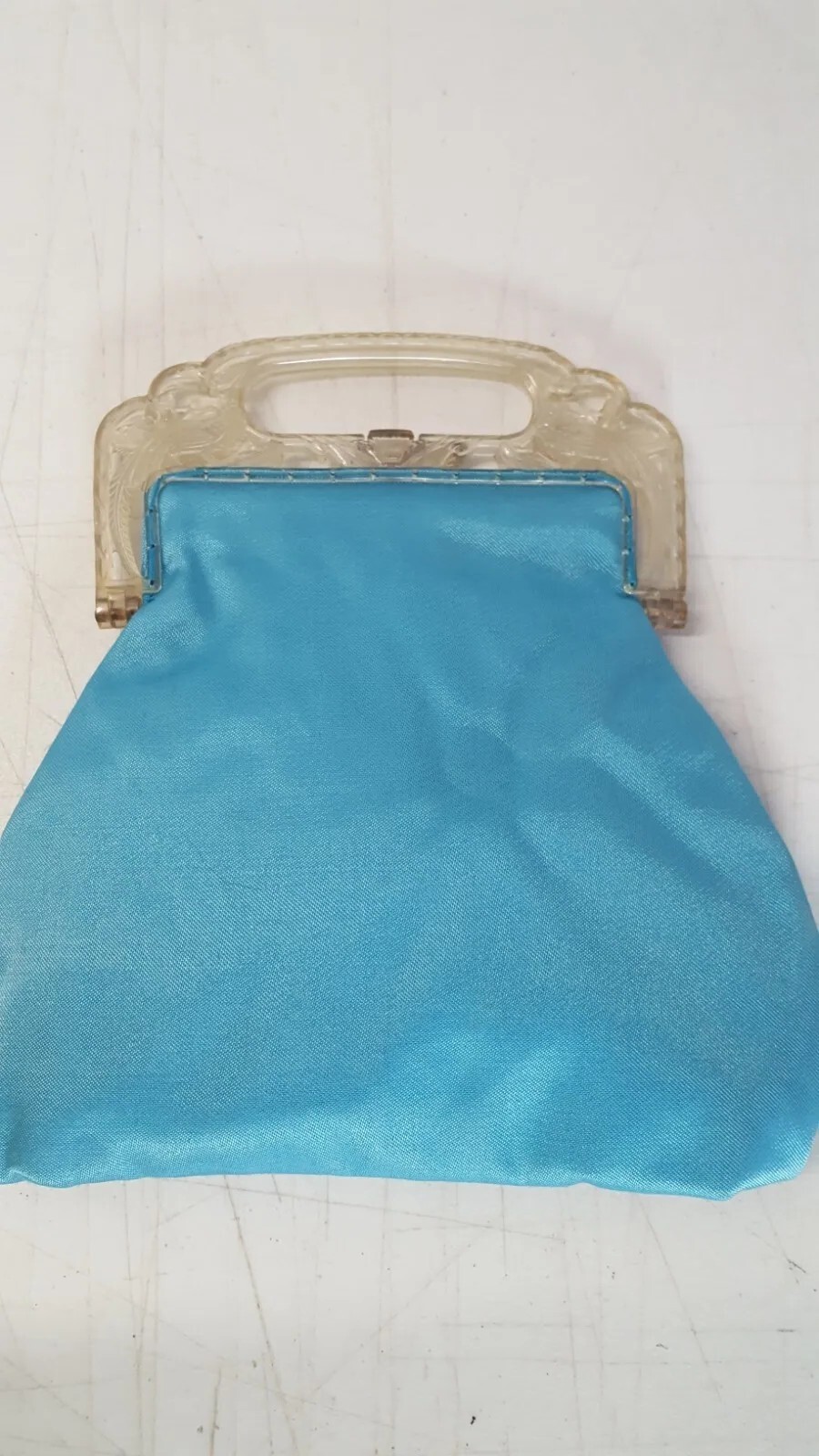 Vintage Clutch Purse Plastic Handle Blue Fabric Velvet Bow 9172JR | eBay