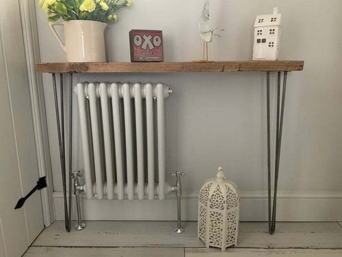 Reclaimed Rustic Wood Hairpin Leg Radiator Hallway Console Table Shelf ...
