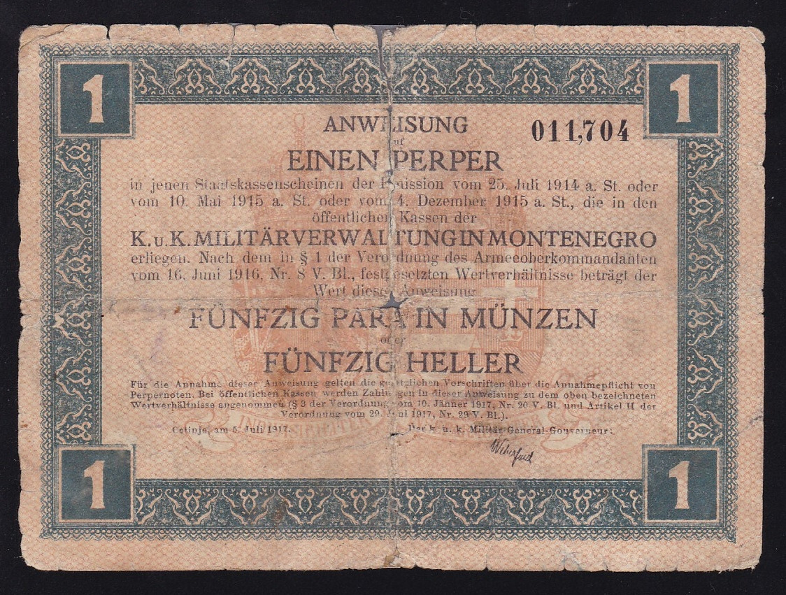 KINGDOM MONTENEGRO --- 1 PERPER 1917 ------ VG -- K.u. K. ADMINISTRATION --- | eBay