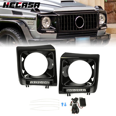 Black Headlight Bezel For 90-18 Mercedes Wagon G500 W463 G63 9040/040 w ...
