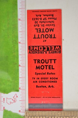 Vintage Matchbook Cover Troutt Motel Benton 1950s 1960s Hotel Arkansas ...