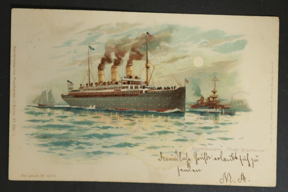 Merchant Navy Fast Steamer Furst Bismark 1901 Postcard Ocean Liner Boat ...