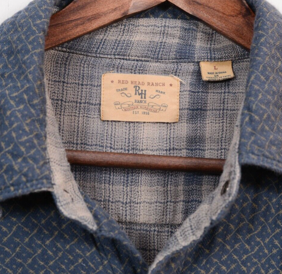 Red Head Ranch Long Sleeve Soft Cotton Shirt Metal Snaps Navy Blue Men ...