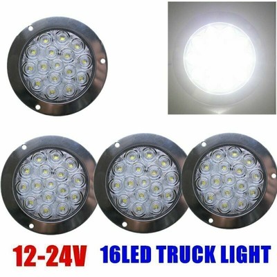 4pcs Round White 16 LED Truck Trailer Brake Stop Turn Signal Tail ...