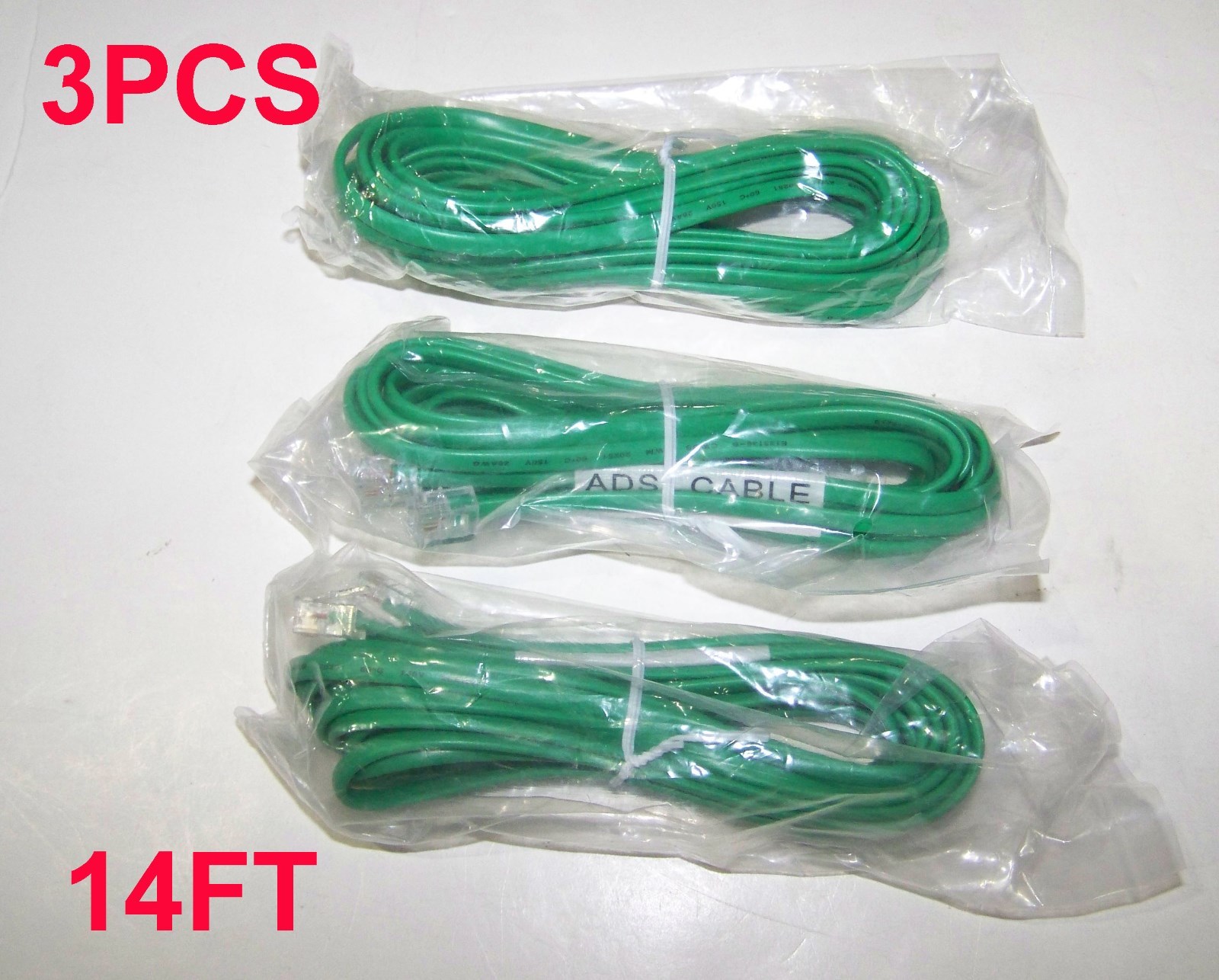 3 Pack Lot - 14FT RJ11 Flat 2-Wire Voice Telephone Phone DSL Fax Cord ...