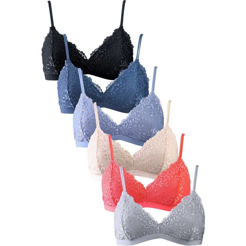 PACK OF 6 Women's Essentials Sofra Full Cup Lace Trim Bras by 247 ...