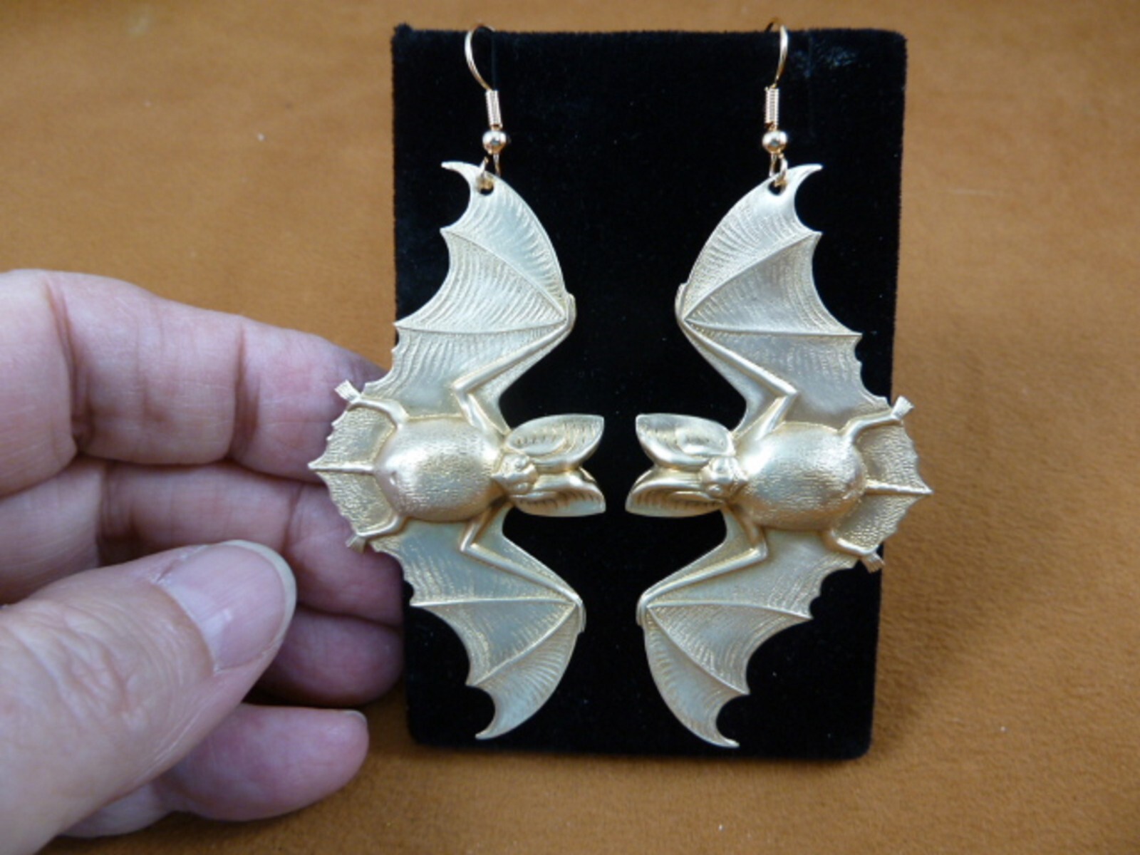 (b-bat-201) baby BAT flying bats brass Dangle pair EARRINGS Chiroptera ...