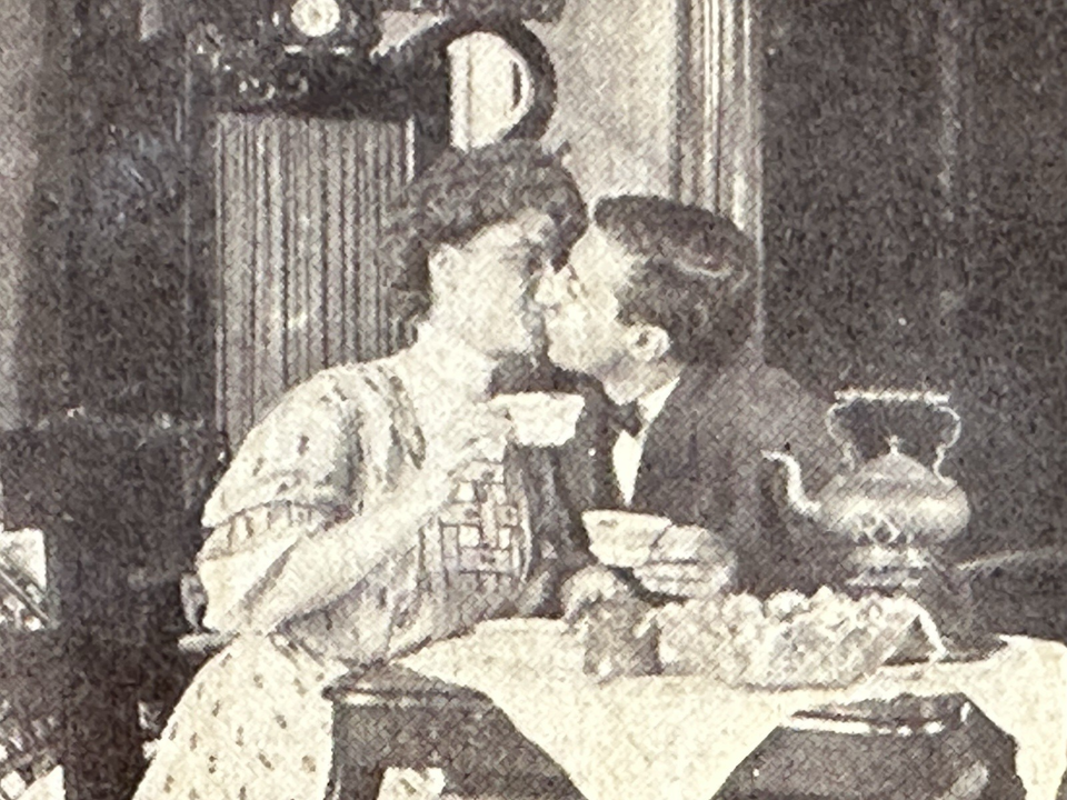 1909 Antique Postcard~ COUPLE KISSING IN PARLOR ~ A TEA SPOON~ Romance ...