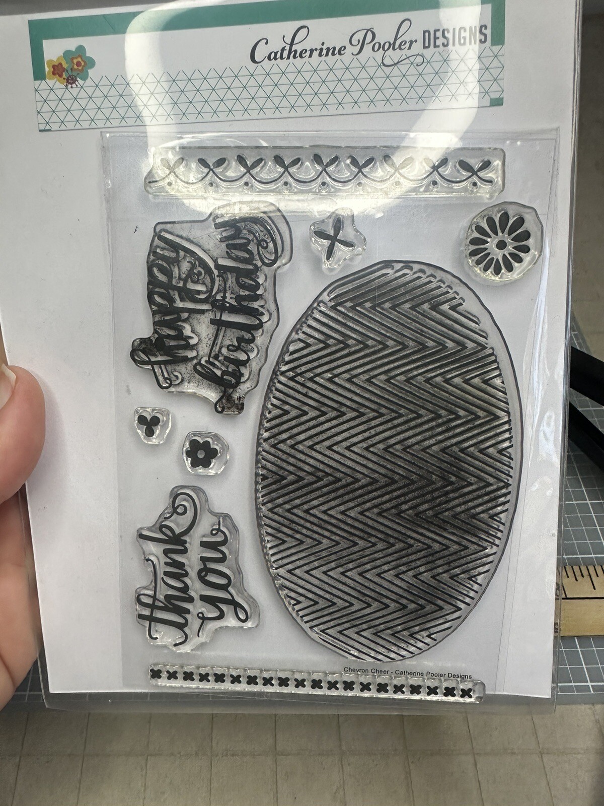 Catherine Pooler Cling Stamp Set - Chevron Cheer - Thank you / Birthday ...
