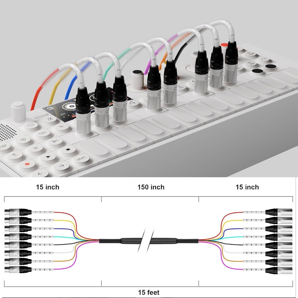 PRORECK Snake Cable 8-Channel 15ft Shielded Cable XLR Male to XLR ...
