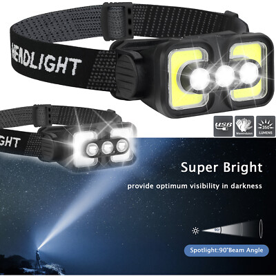 COB LED Headlamp USB Rechargeable Sensor Headlight Torch Work Light ...