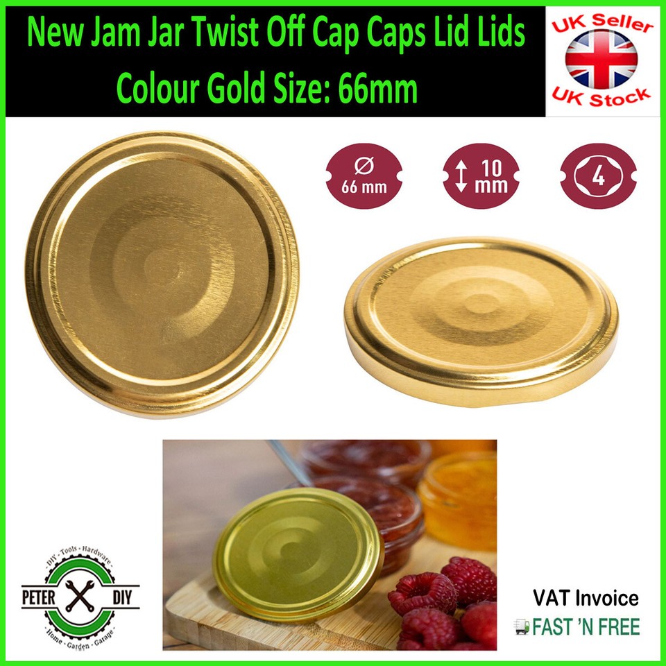 New Jam Jar Twist Off Cap Caps Lid Lids Colour: Gold or White Size: 66 ...